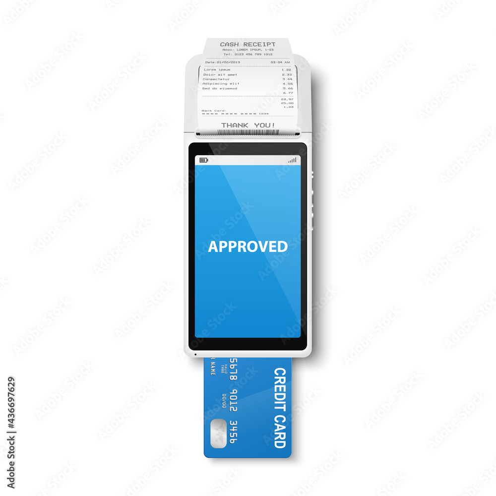 Vector 3d Realistic White Payment Machine. POS Terminal, Paper Receipt ...