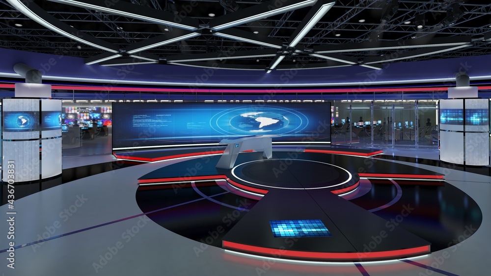 Virtual TV Studio News Set 31. Green screen background. 3d Rendering ...