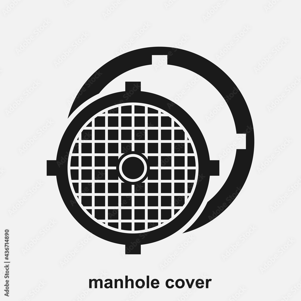 Manhole sewer cover black and white vector icon. Stock Vector | Adobe Stock