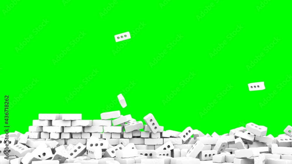 White brick wall destroy on green screen 4k Stock Video | Adobe Stock