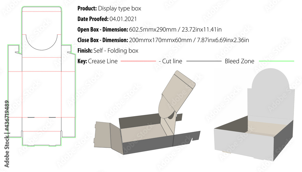 Display type box packaging design template selffolding box die cut ...