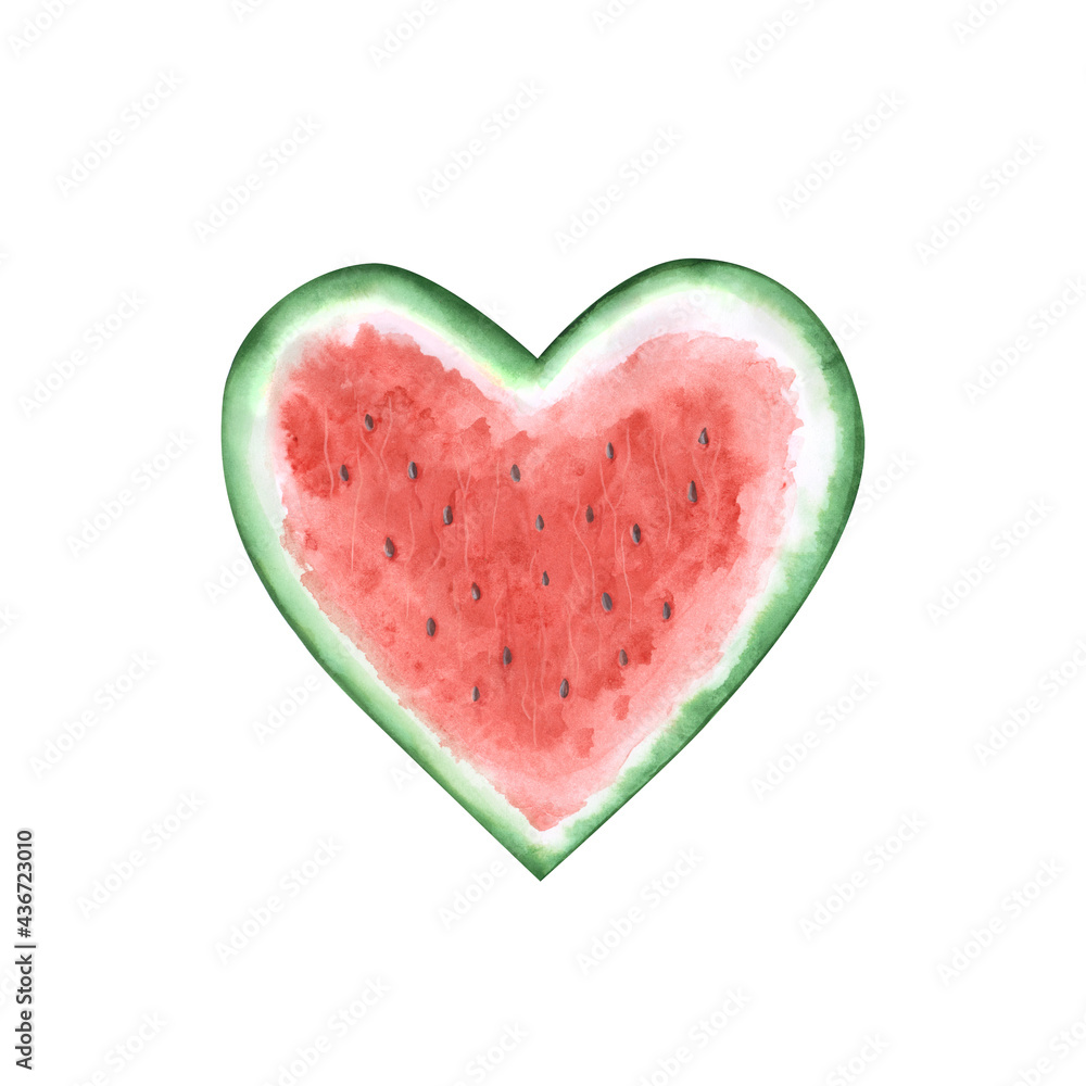 Watermelon slice in a heart shape isolated on a white background ...
