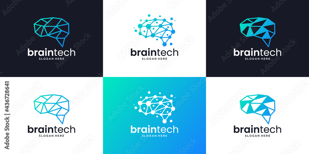 Set of brain connection logo design. Creative smart brain technology ...
