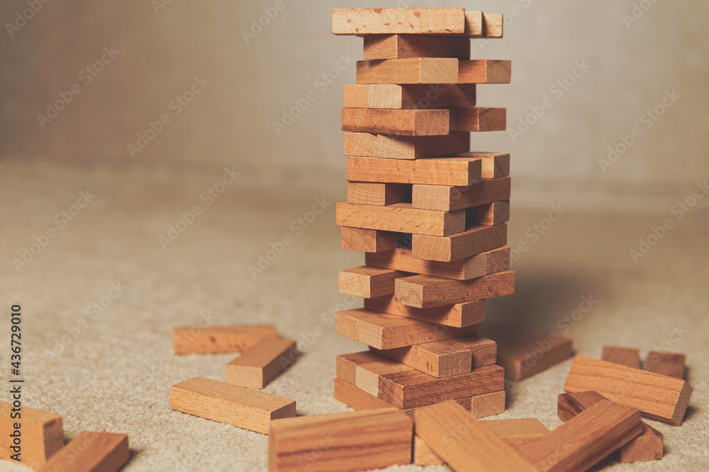 Janga wooden box. An imbalance. destruction of blocks. Mistake ...