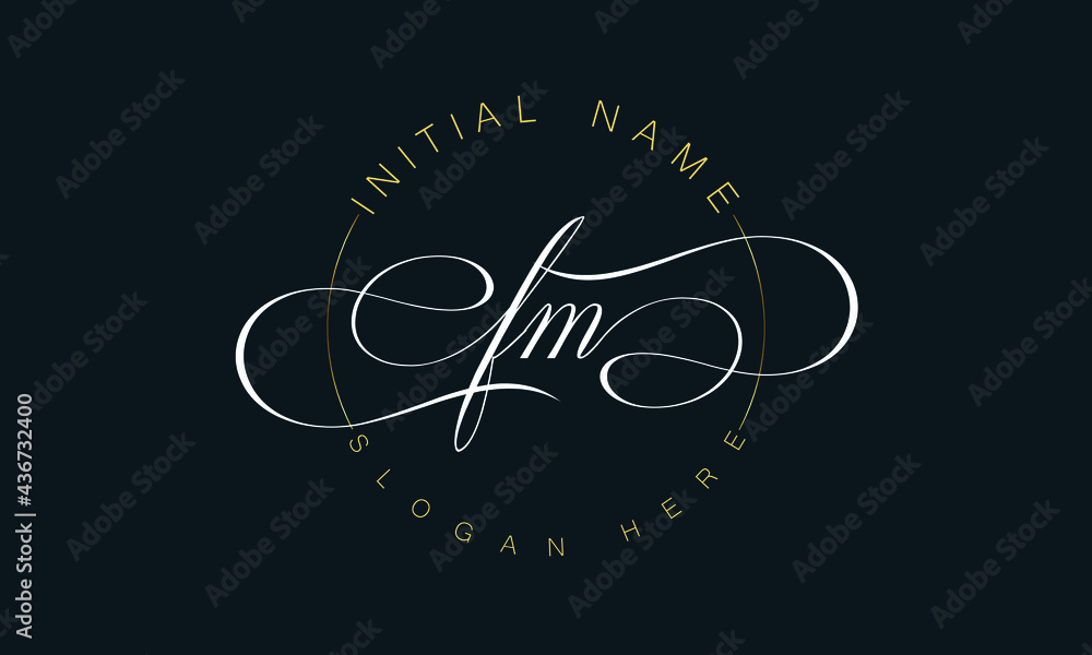 FM/MF cursive letter stylish luxury logo in golden and white color, FM ...