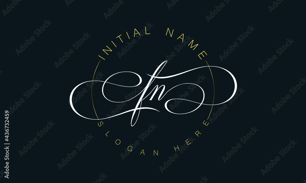 FN/NF cursive letter stylish luxury logo in golden and white color, FN ...