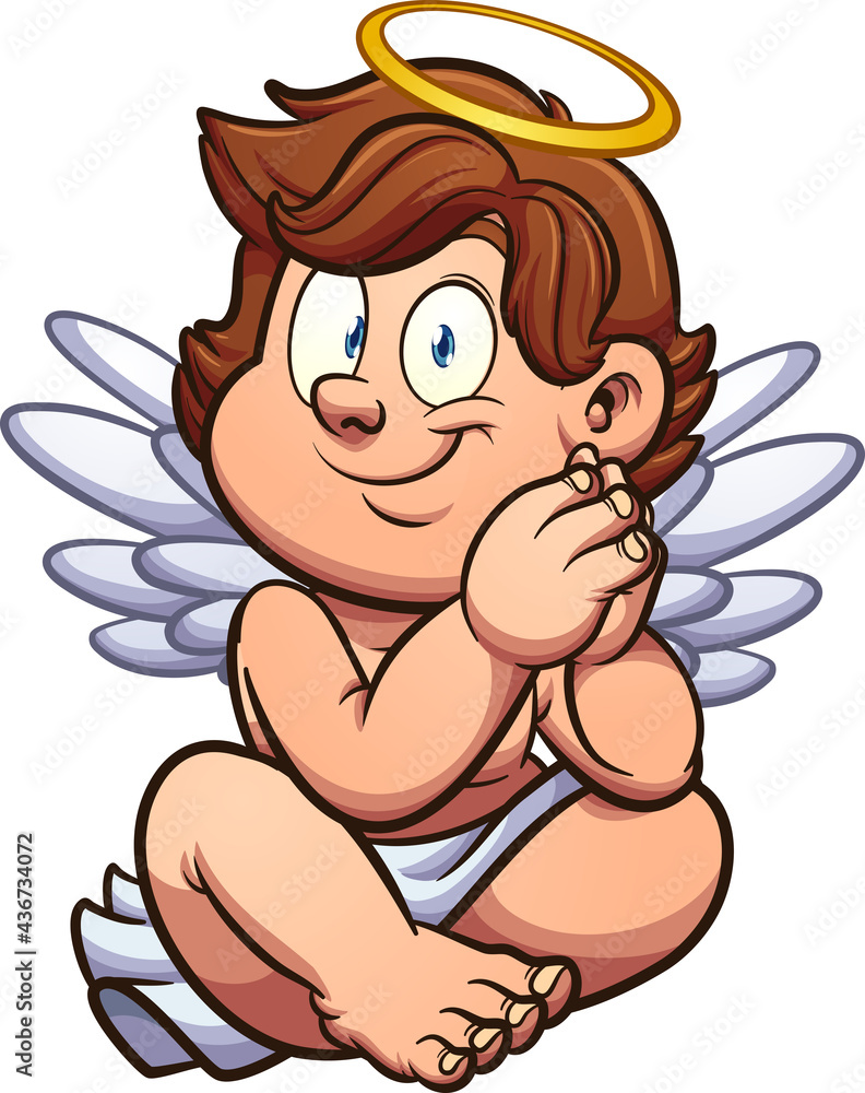 Naklejka Cute cartoon angel or cherub sitting down. Vector clip art ...