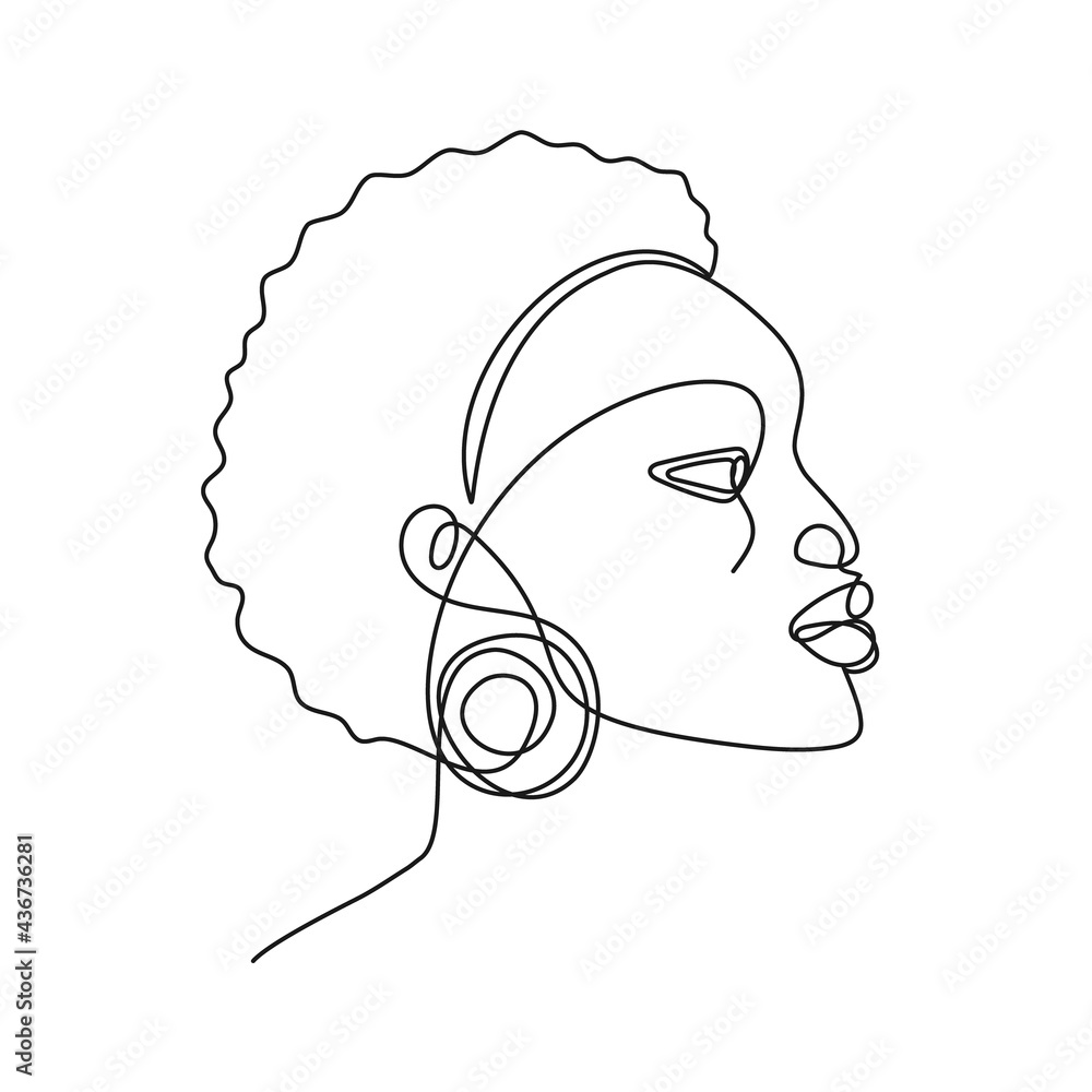 African woman continuous line portrait. Abstract one line drawing of ...