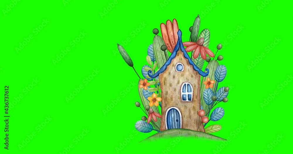 Transparent background on animation video of a watercolor house and ...