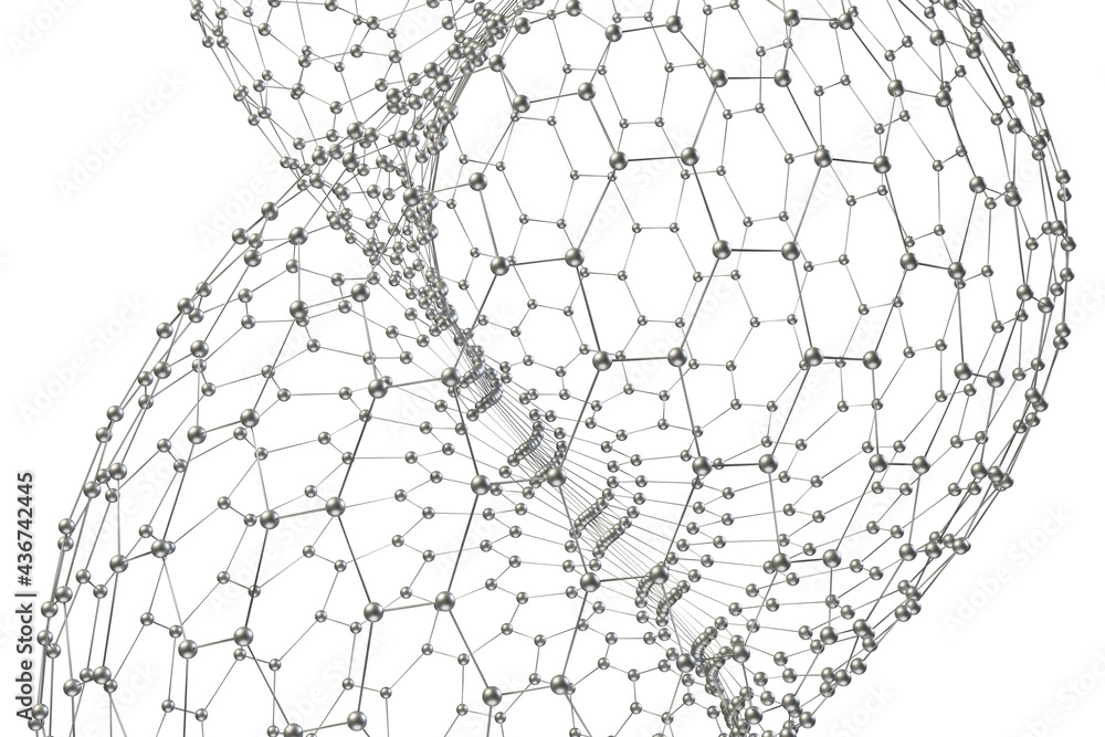 The structure of carbon nanotubes. Hexagonal spiral curved surface of ...