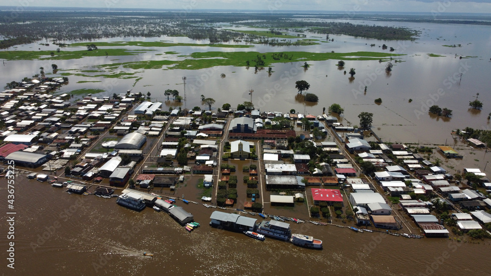 Aerial view of a big flood in Careiro da Varzea, near the city of ...