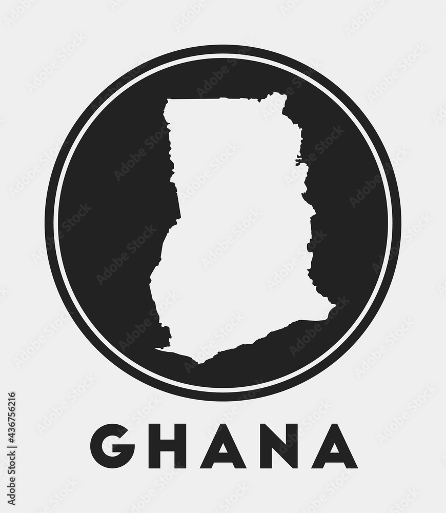 Ghana icon. Round logo with country map and title. Stylish Ghana badge ...