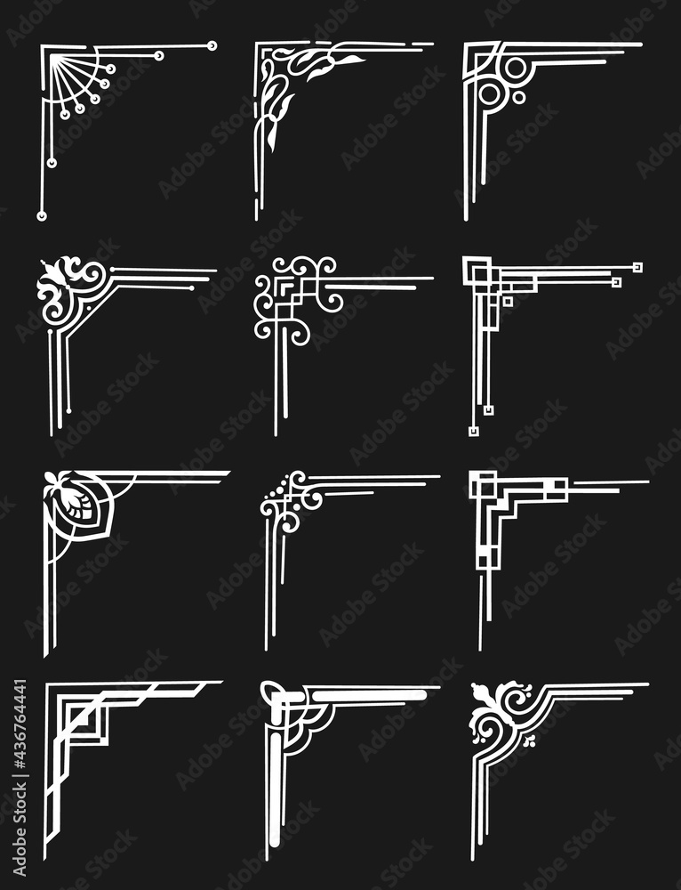 Art deco ornamental corners, floral divider and vector borders elements ...