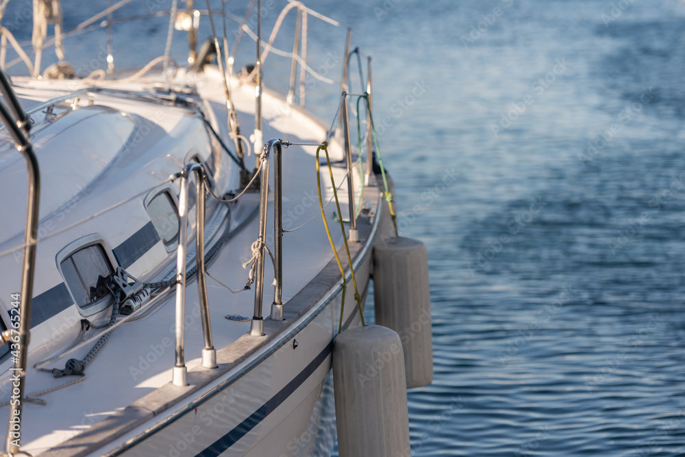 Yacht side with mooring fenders. The side of the yacht in the parking ...