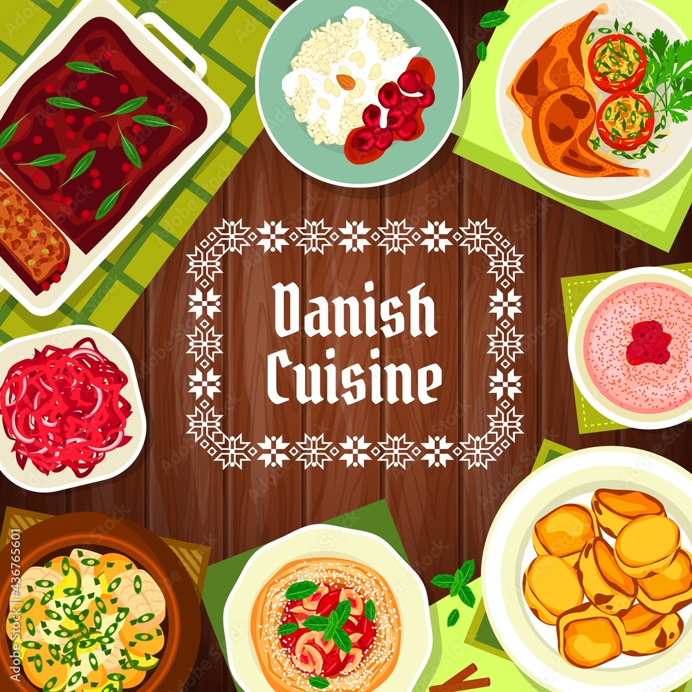Danish cuisine food, restaurant menu cover, Denmark dishes and meals ...