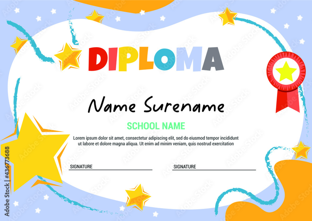Diploma certificate stars kids award appreciation Stock Vector | Adobe ...