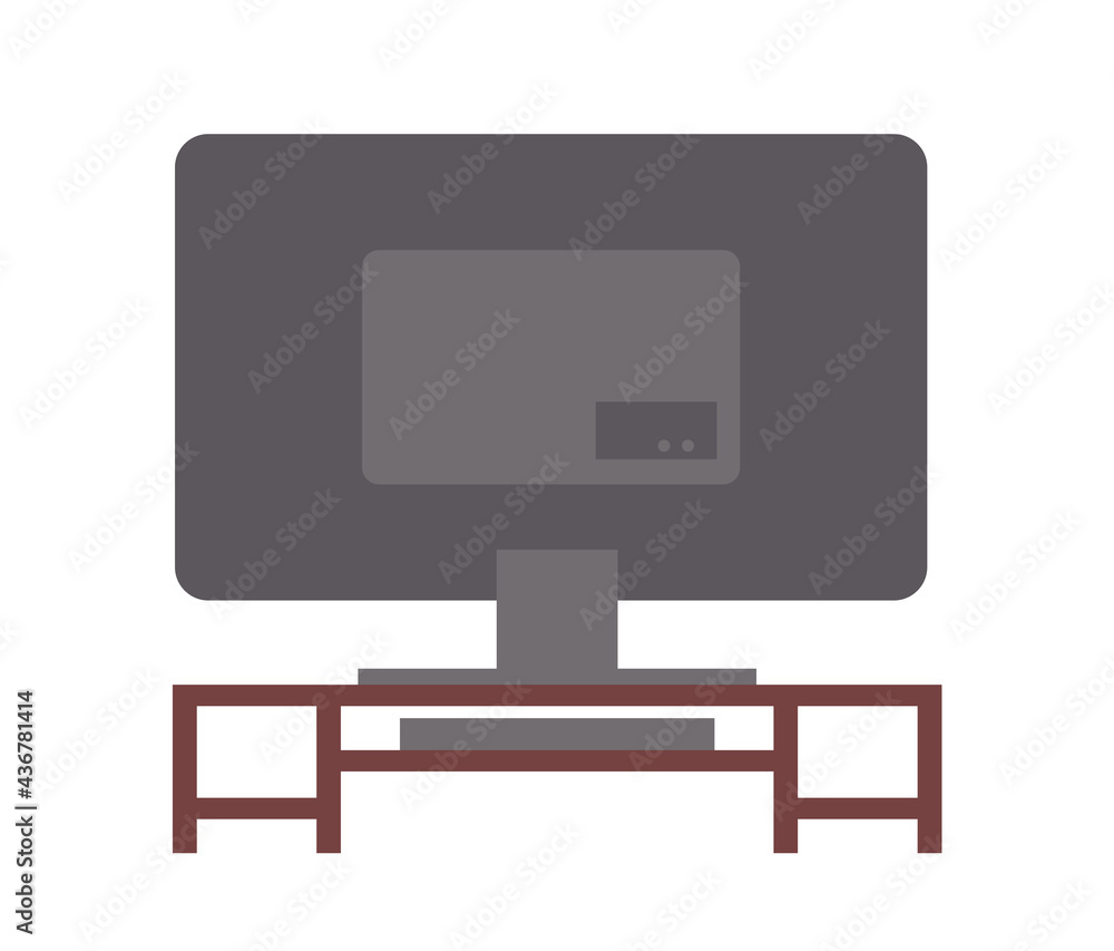 TV on stand. Wooden shelf for television vector illustration. Living ...