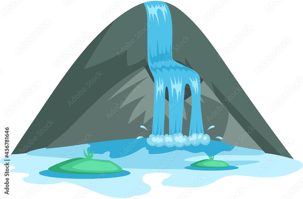 Falling water. River waterfall falls from cliff white background. Water ...