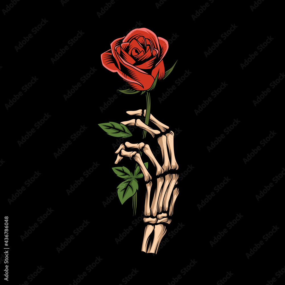 Skeleton Hand Holding Rose Vector Illustration Stock Vector | Adobe Stock