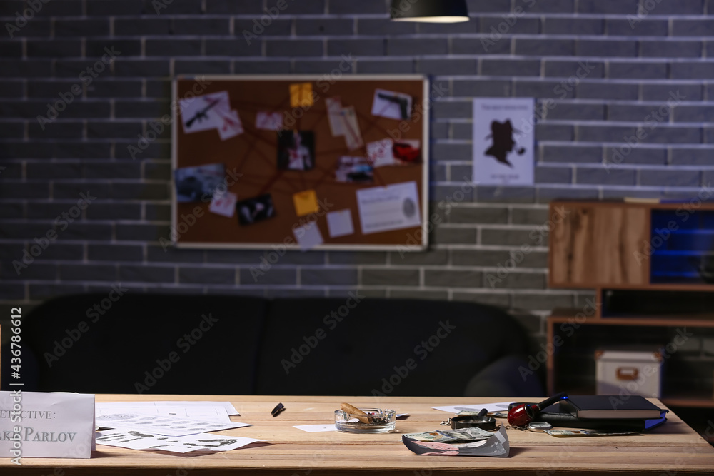Workplace of detective in police department Stock Photo | Adobe Stock