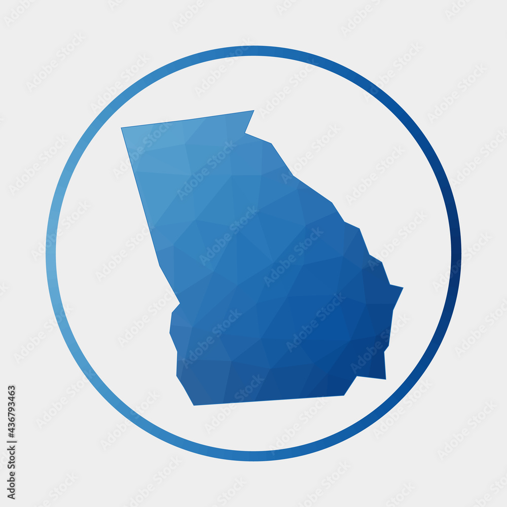Georgia icon. Polygonal map of the us state in gradient ring. Round low ...