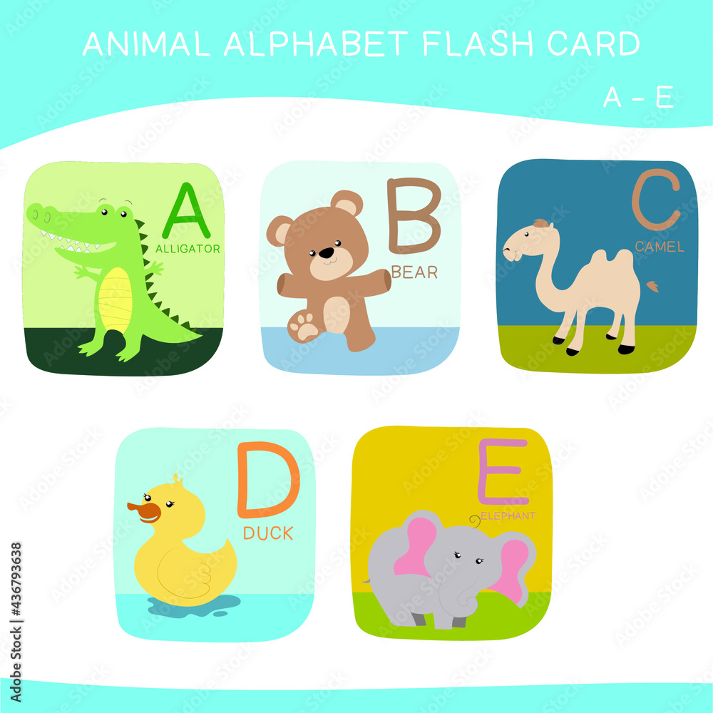 English alphabet with cute animals vector illustrations set. Cute ...
