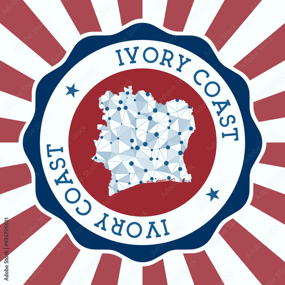 Ivory Coast Badge. Round logo of country with triangular mesh map and ...