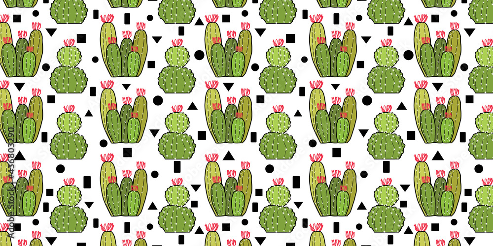 Cactus green plant with geomatric Vector Seamless Repeating Pattern ...