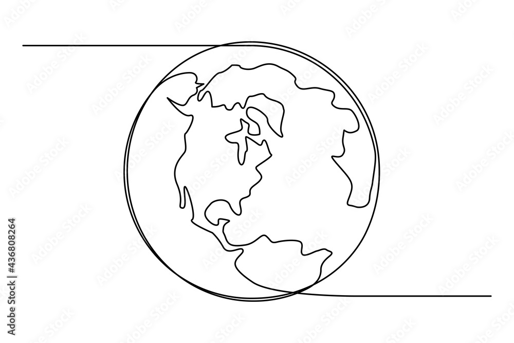 Earth globe in one continuous line drawing. Vector Round World map in ...