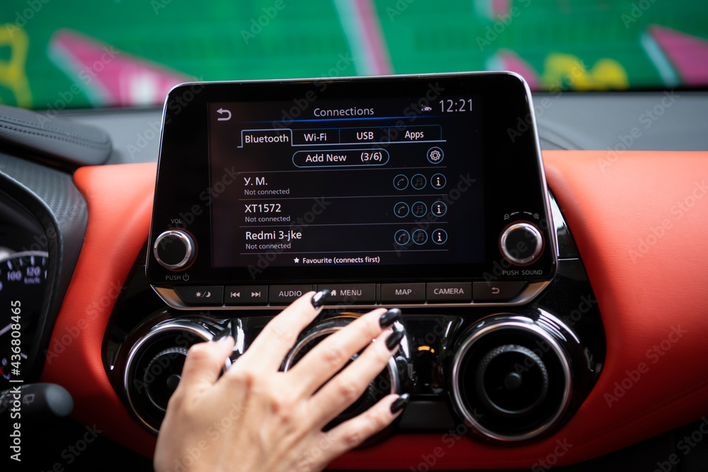 Touching interaction car dashboard screen, car interior, controlling ...