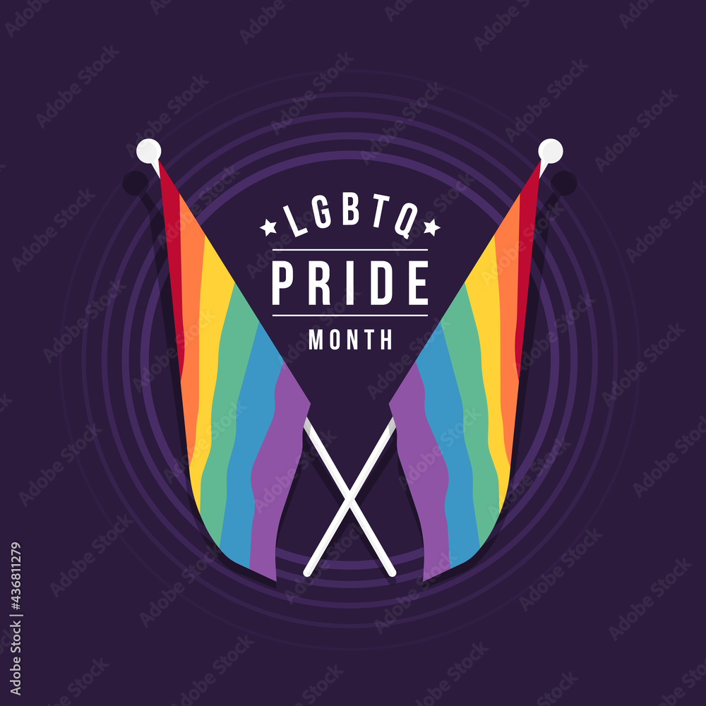 LGBTQ Pride month text and Two Crossed rainbow pride Flag on circle ...