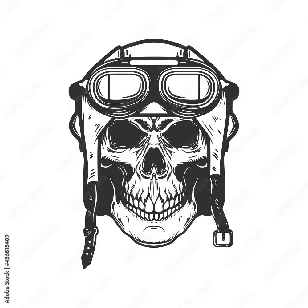 Aviator skull in aviators helmet. Design element for logo, label, sign ...