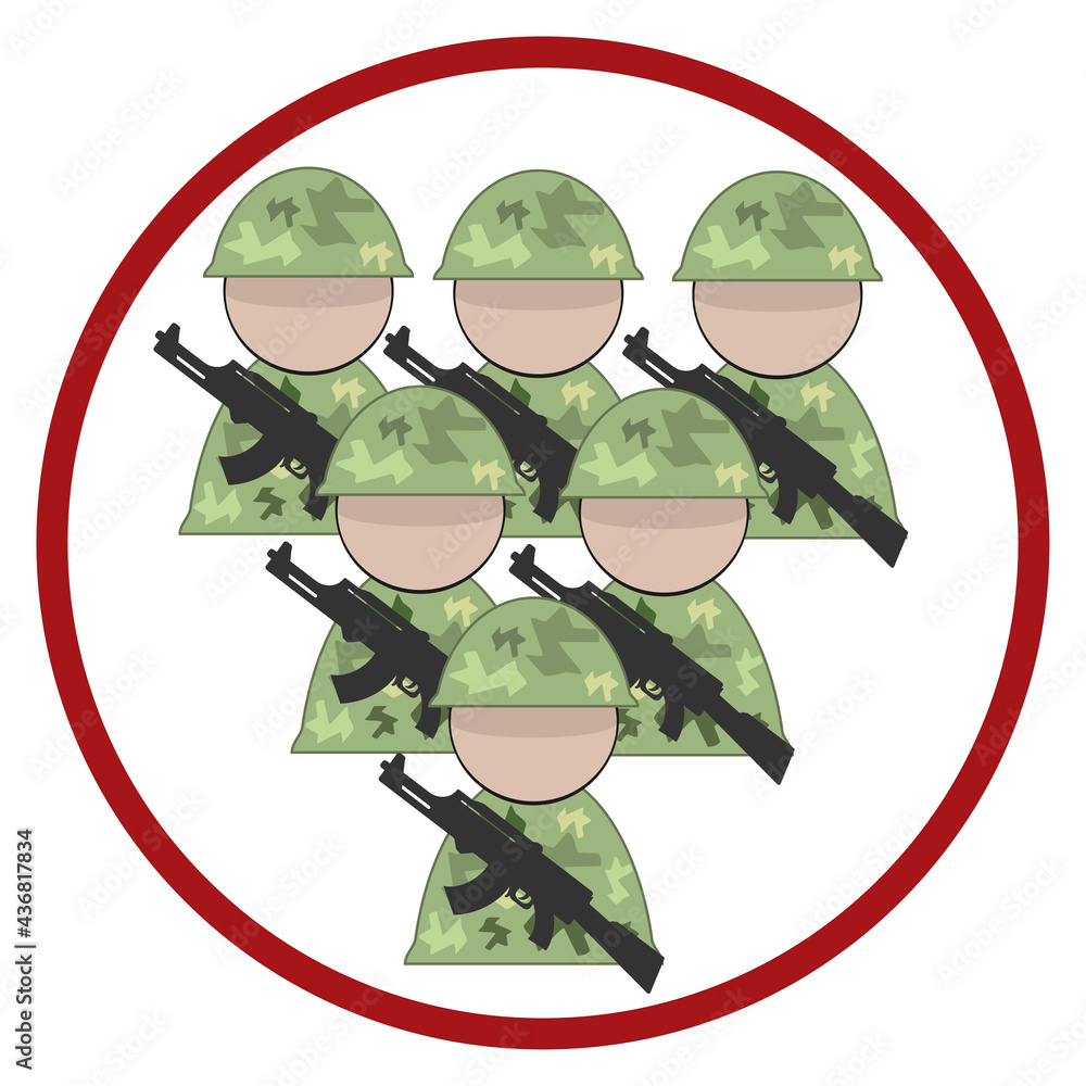 A group of soldiers with weapons in military uniform. Military action ...