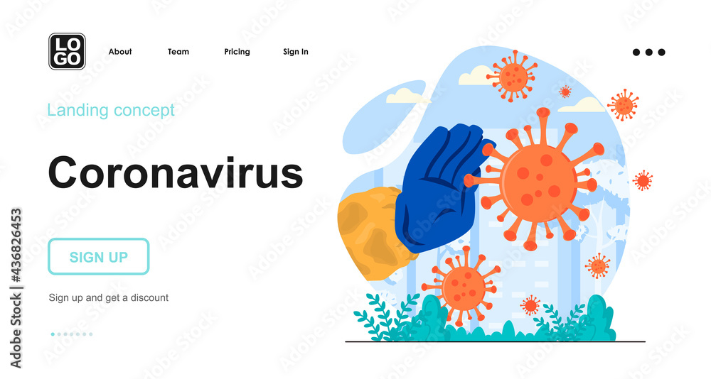 Coronavirus web concept. Medic hand fights with viral infection, stop ...
