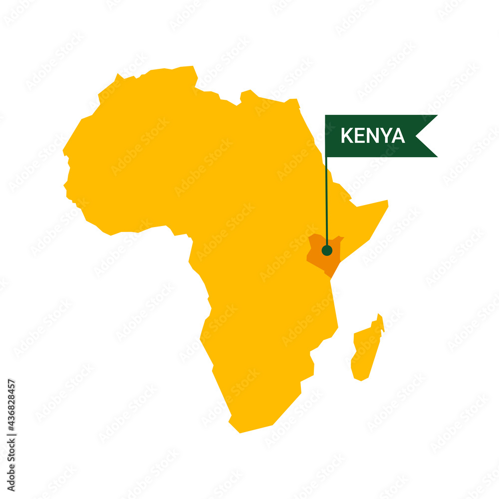Kenya on an Africa s map with word Kenya on a flag-shaped marker. Stock ...