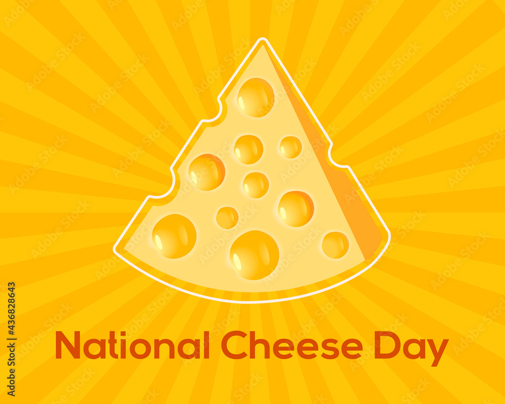 National Cheese Day vector. Cartoon cheese icon on a yellow background ...