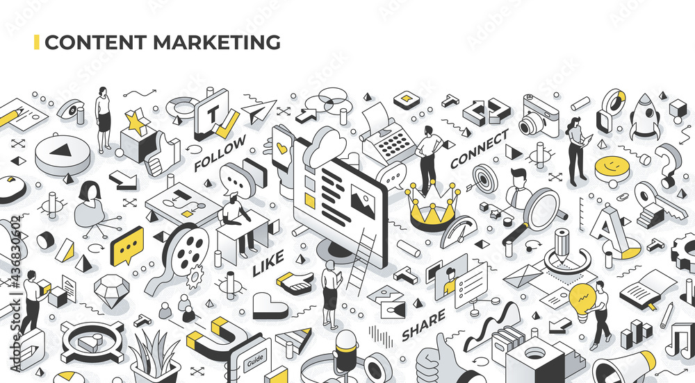 Content Marketing Isometric Illustration Stock Vector | Adobe Stock