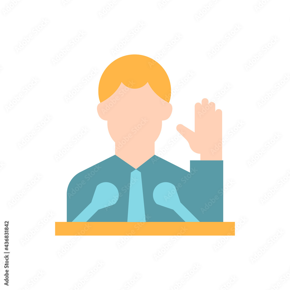 Political elite vector flat color icon. Public demonstration, speaker ...