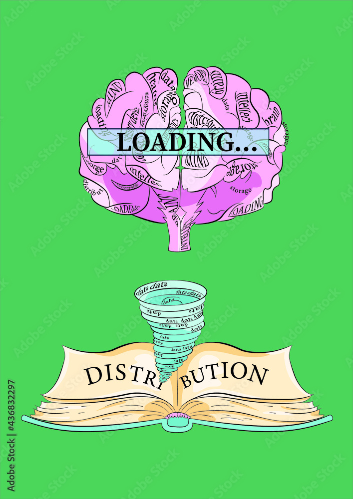 Brain loading, Brain vector, brain activity, knowledge, book, data ...
