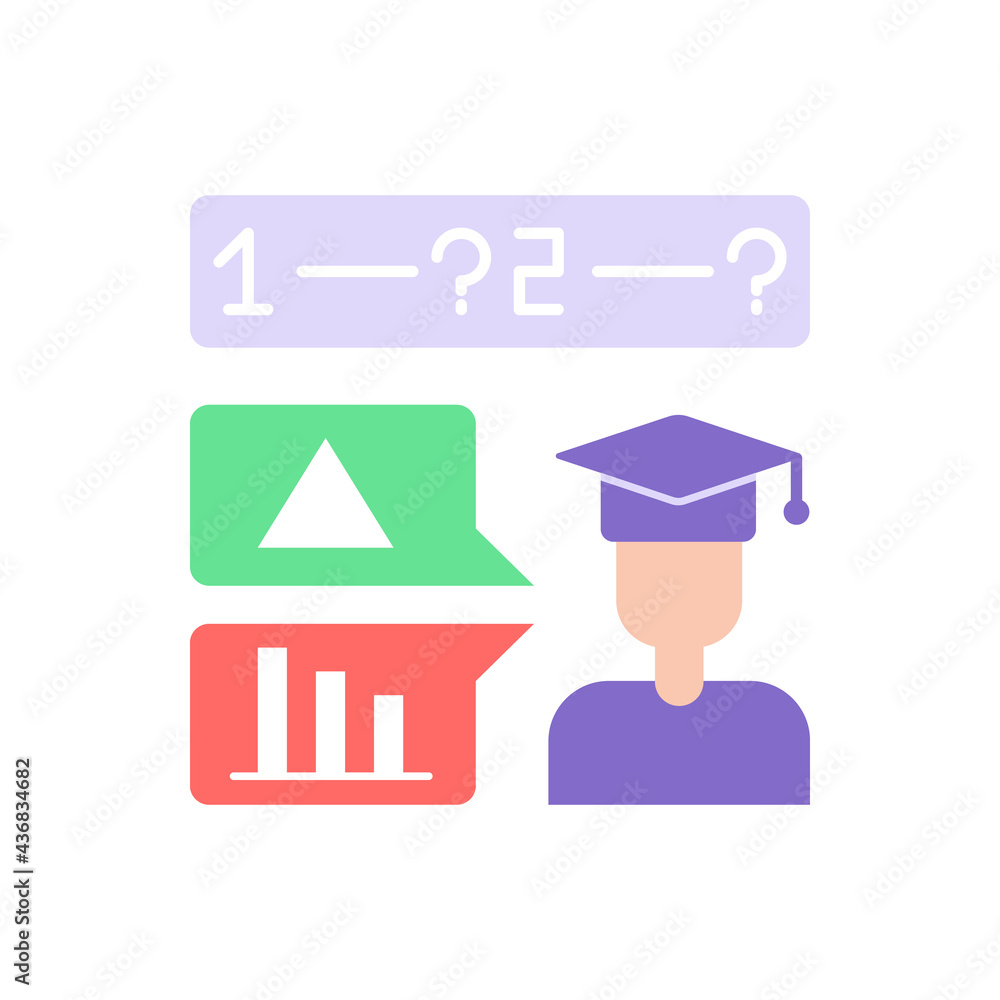 Student answers question vector flat color icon. Math problem solution ...