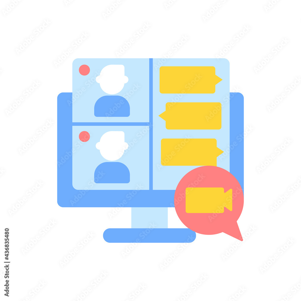Screen sharing vector flat color icon. Video call. Online conference ...