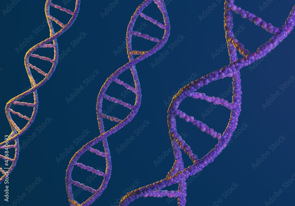 Gene mutation concept. Mutated DNA molecules on a dark background ...
