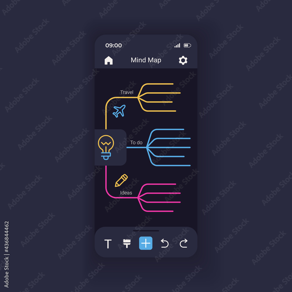 Mind mapping smartphone interface vector template. Mobile app page ...