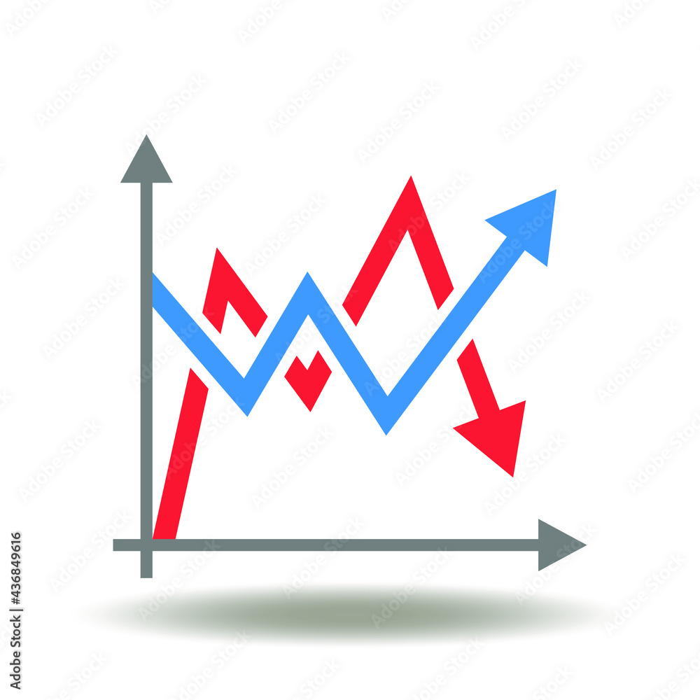 Vektorová grafika „Chart with growing and falling volatile graph vector ...