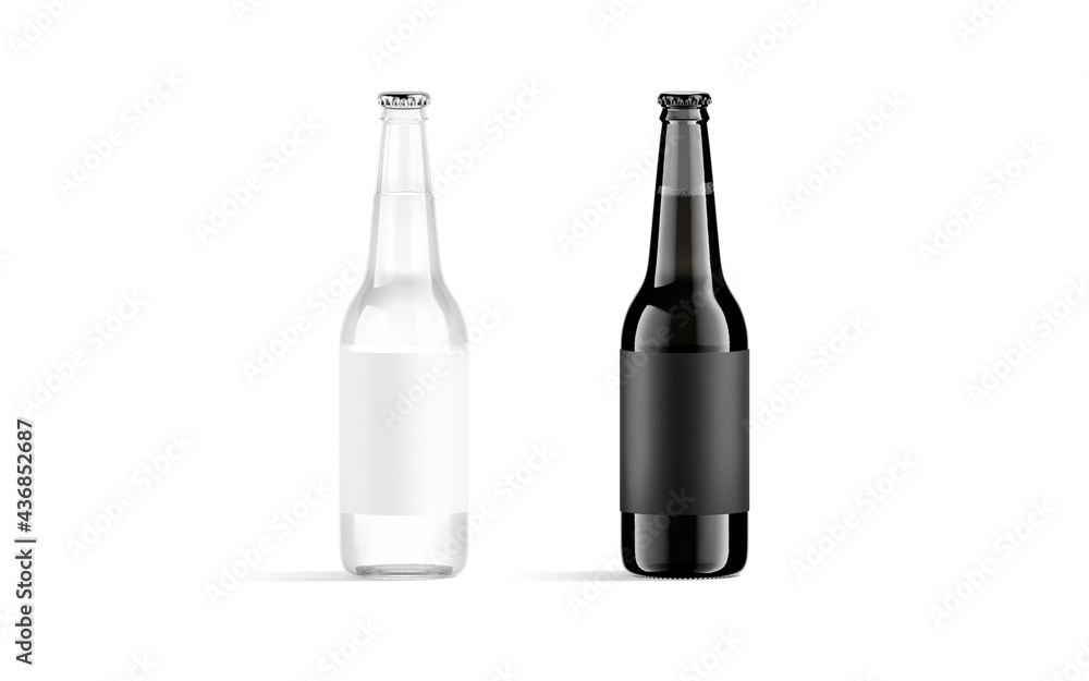 Blank black and white glass beer bottle with label mockup Stock ...