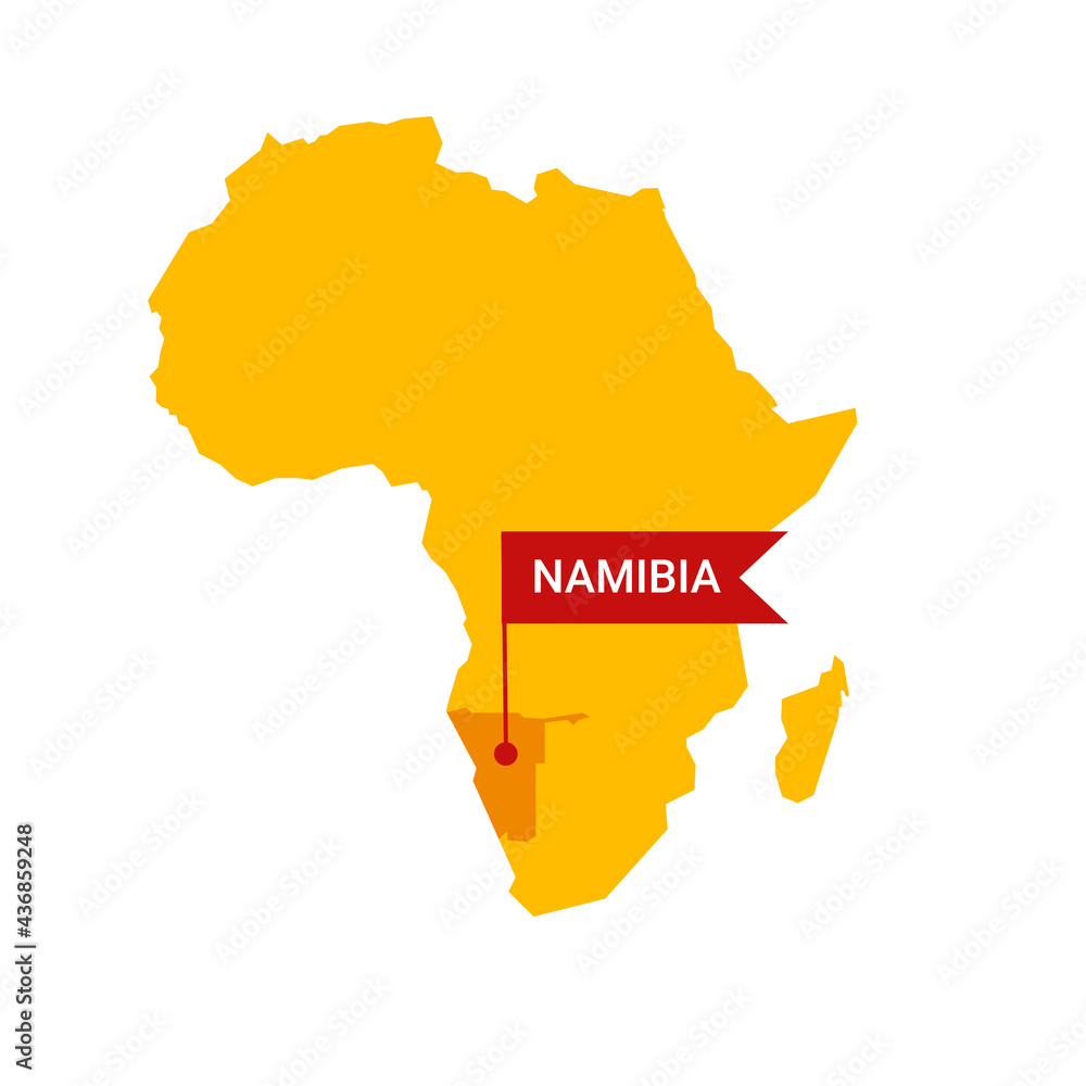 Namibia on an Africa s map with word Namibia on a flag-shaped marker ...