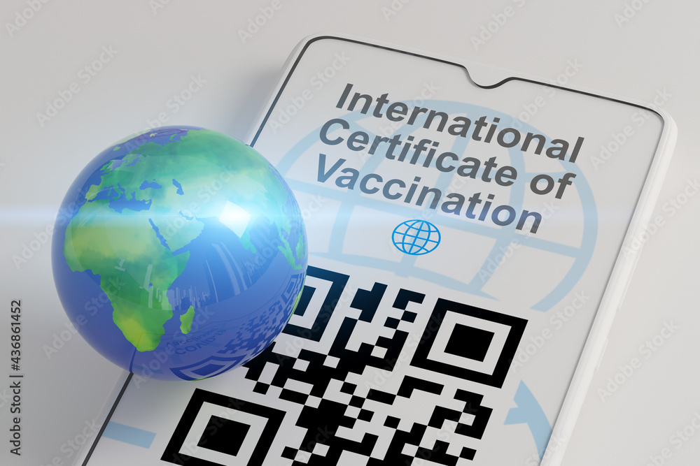 Certificate Of Vaccination, QR code on mobile phone Stock Illustration ...