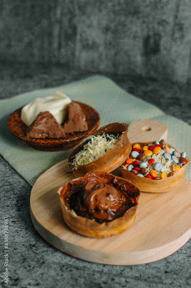 Martabak Manis is Indonesia dessert. Sweet Martabak with chocolate ...