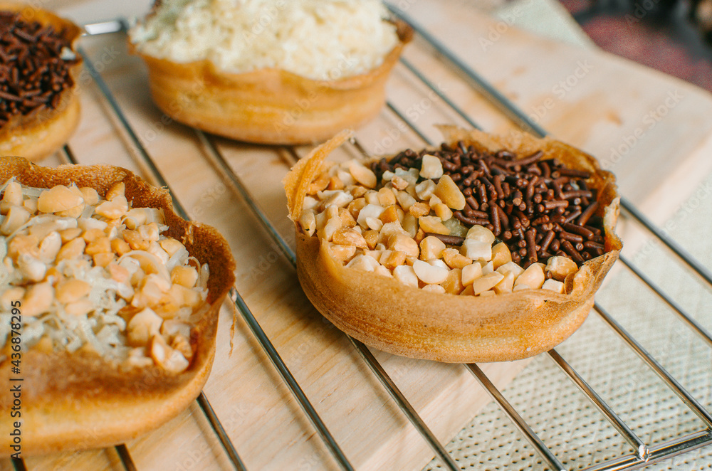 Martabak Manis is Indonesia dessert. Sweet Martabak with chocolate ...