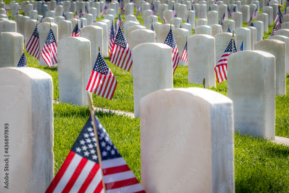 Military Headstones and Gravestones Decorated With Flags for Memorial ...